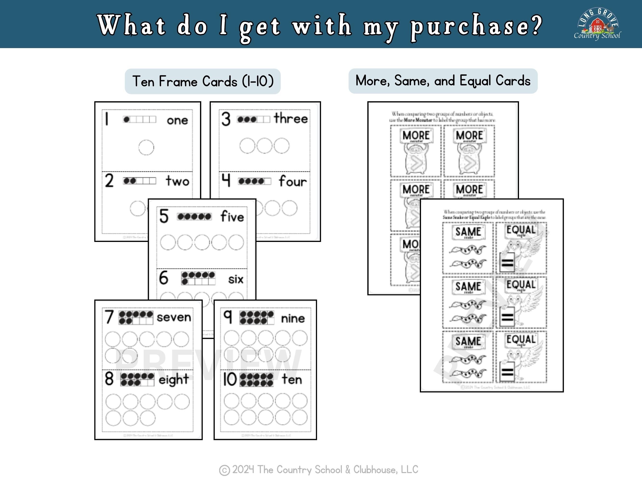 Counting, Comparing Ten Frame Numbers 1-20 BUNDLE | Nature-based Math ...