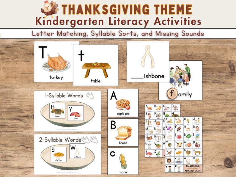 Thanksgiving Kindergarten Literacy Activities | Themed Alphabet Chart ...