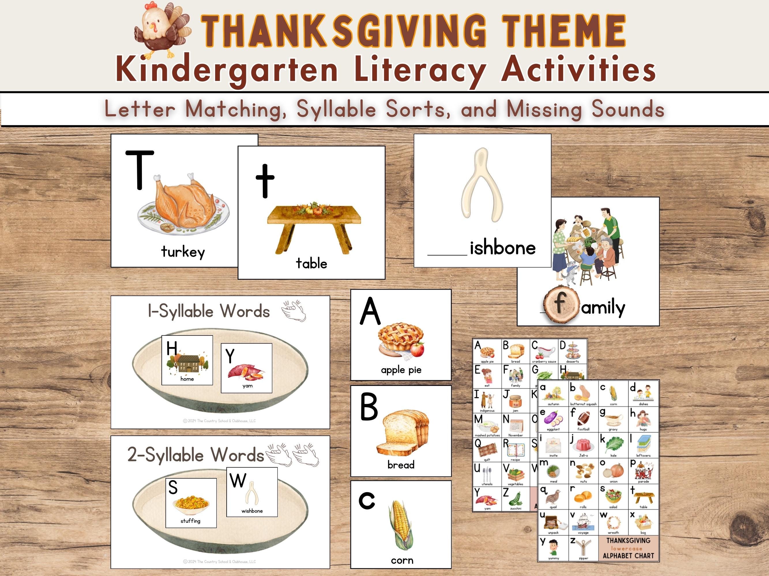 Thanksgiving Kindergarten Literacy Activities | Themed Alphabet Chart ...