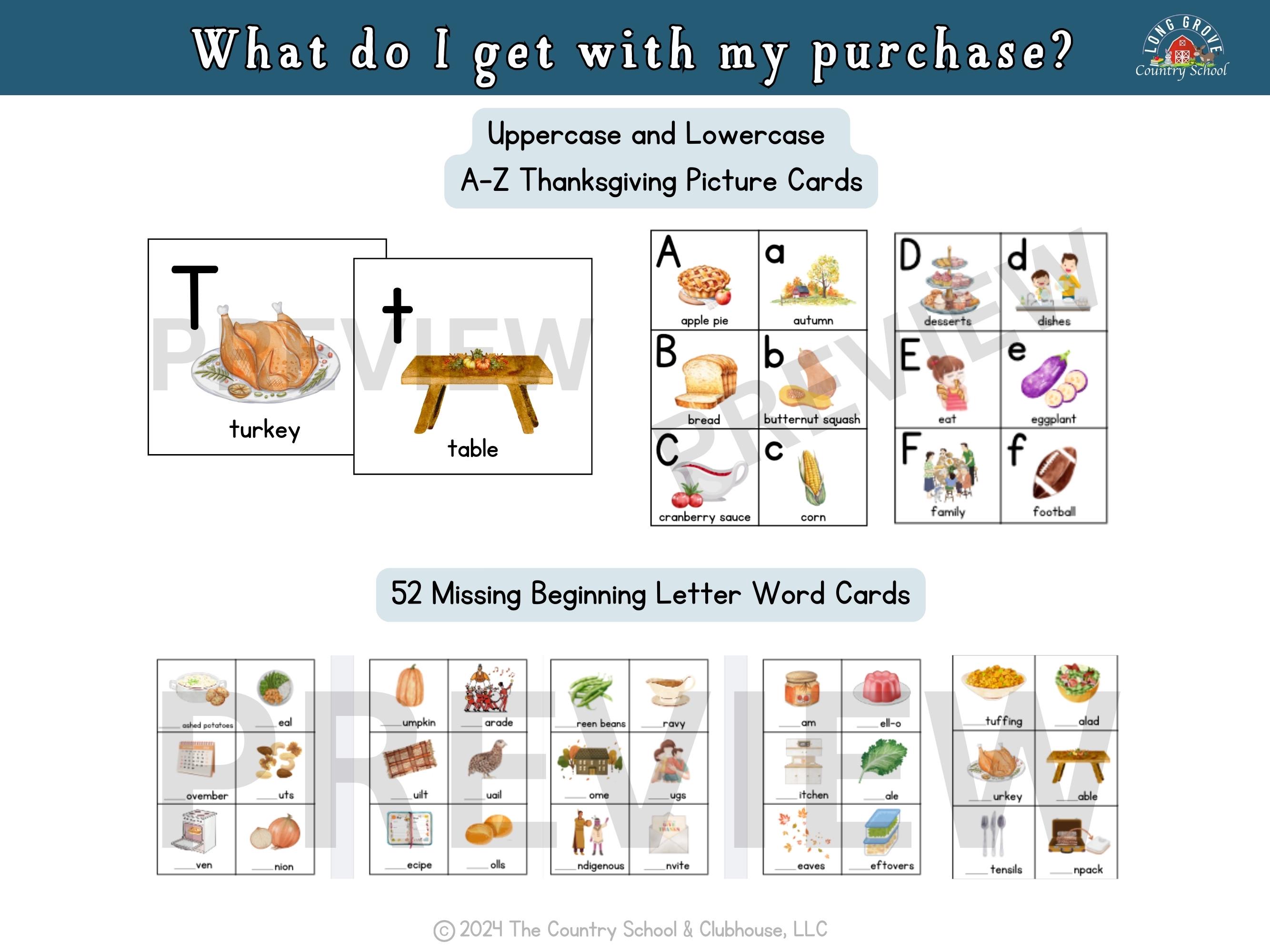 Thanksgiving Kindergarten Literacy Activities | Themed Alphabet Chart ...