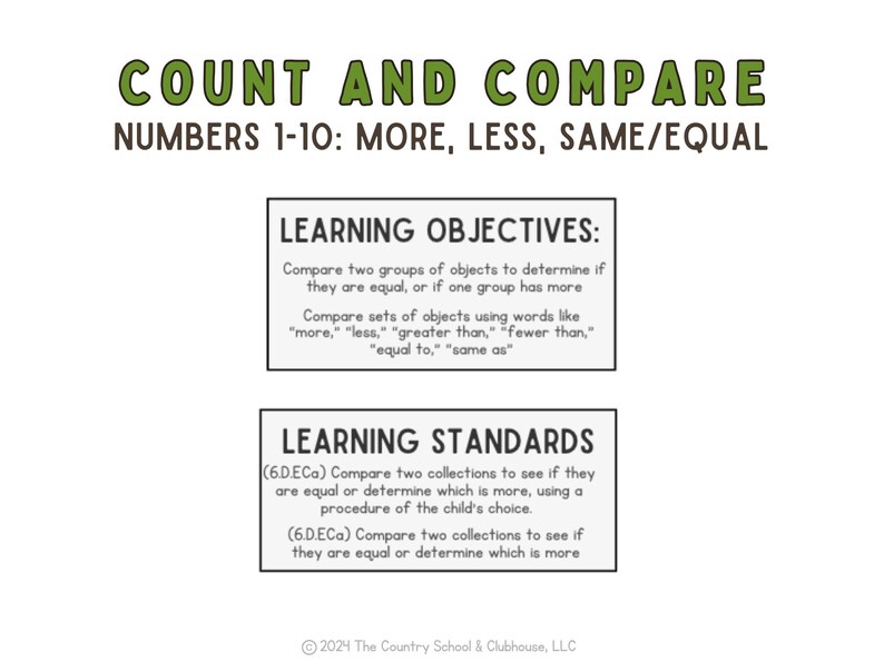 Pre-k Count and Compare Numbers 1-10 | Number Value Counting Games ...