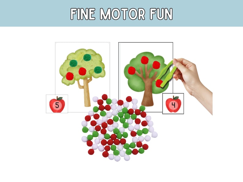 Math Number Cards | Fine Motor Practice | Apple Theme | Counting 1-10 ...