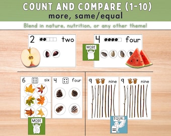 Preschool Count and Compare Numbers 1-10 | Number Value Counting Cards ...