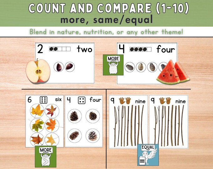 Preschool Count and Compare Numbers 1-10 | Number Value Counting Cards ...
