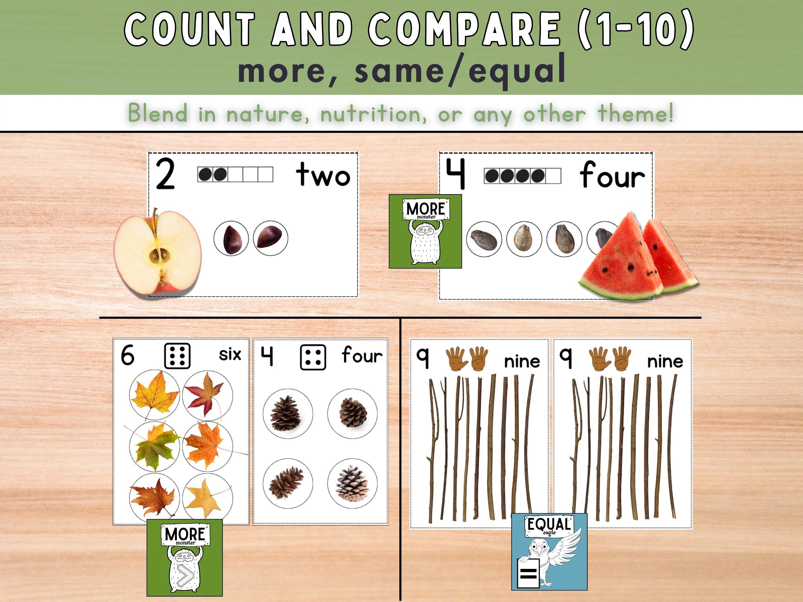 Preschool Count and Compare Numbers 1-10 | Number Value Counting Cards ...