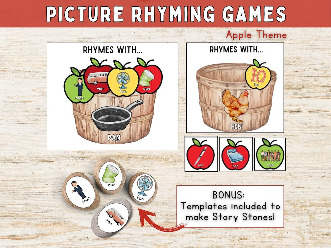 Short Vowel Rhyming Games | Picture Rhymes | Apple Theme | Story Stone ...