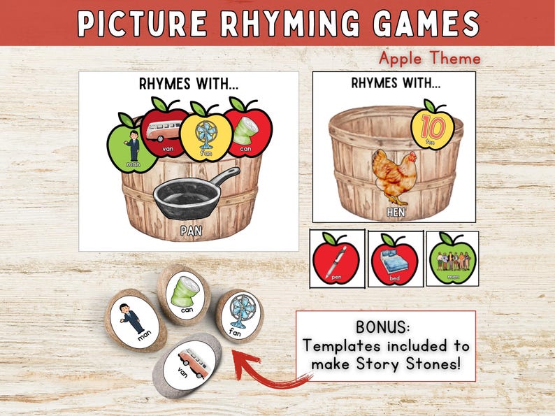 Short Vowel Rhyming Games | Picture Rhymes | Apple Theme | Story Stone ...