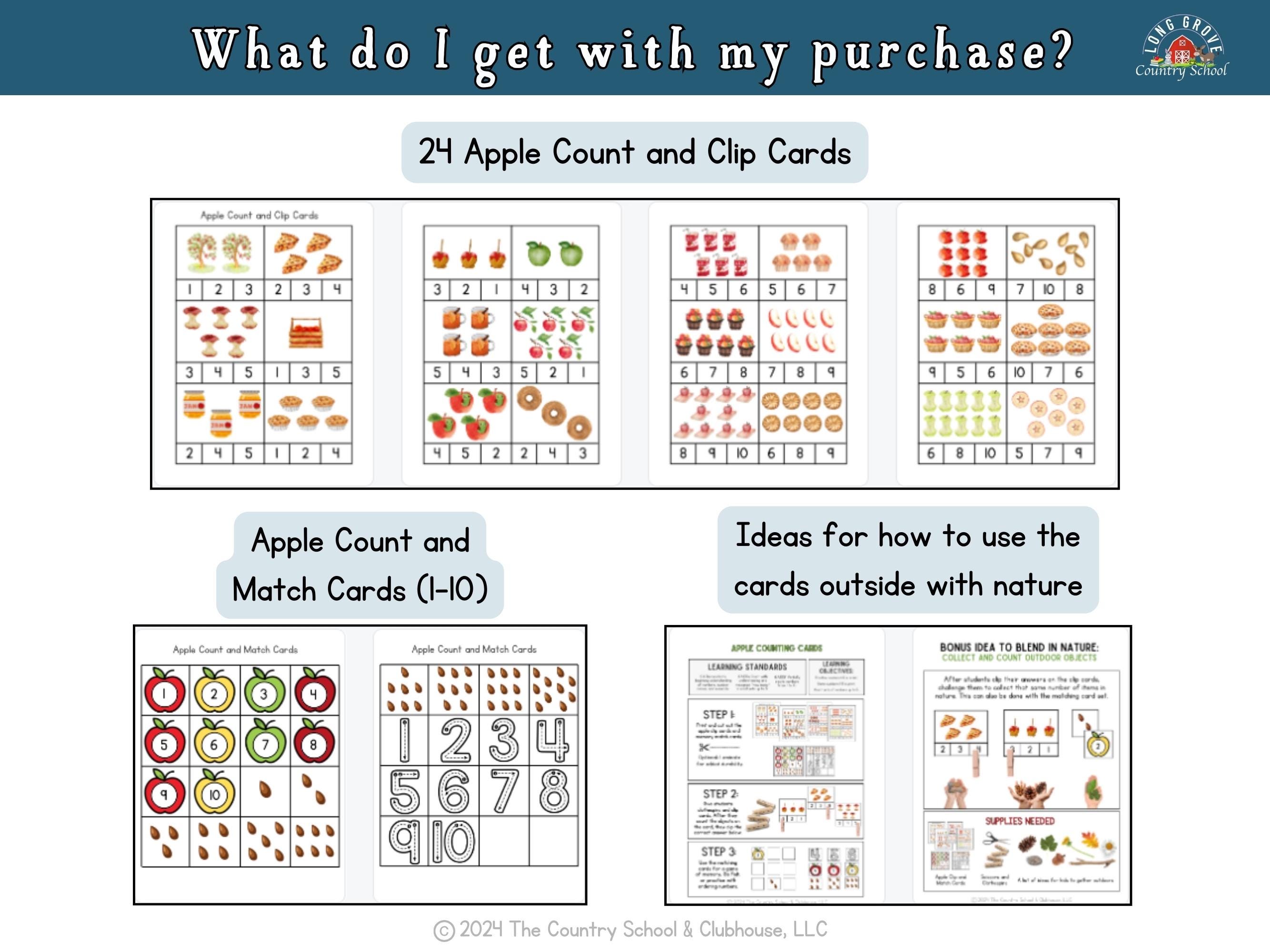 Number Counting Clip Cards 1-10 | Apple Theme | Math Number Match Game ...