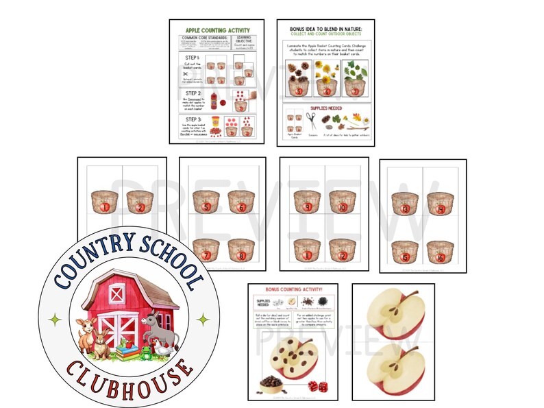 Apple Theme Math BUNDLE | Number Counting 1-20 | Hands-on Math Games ...