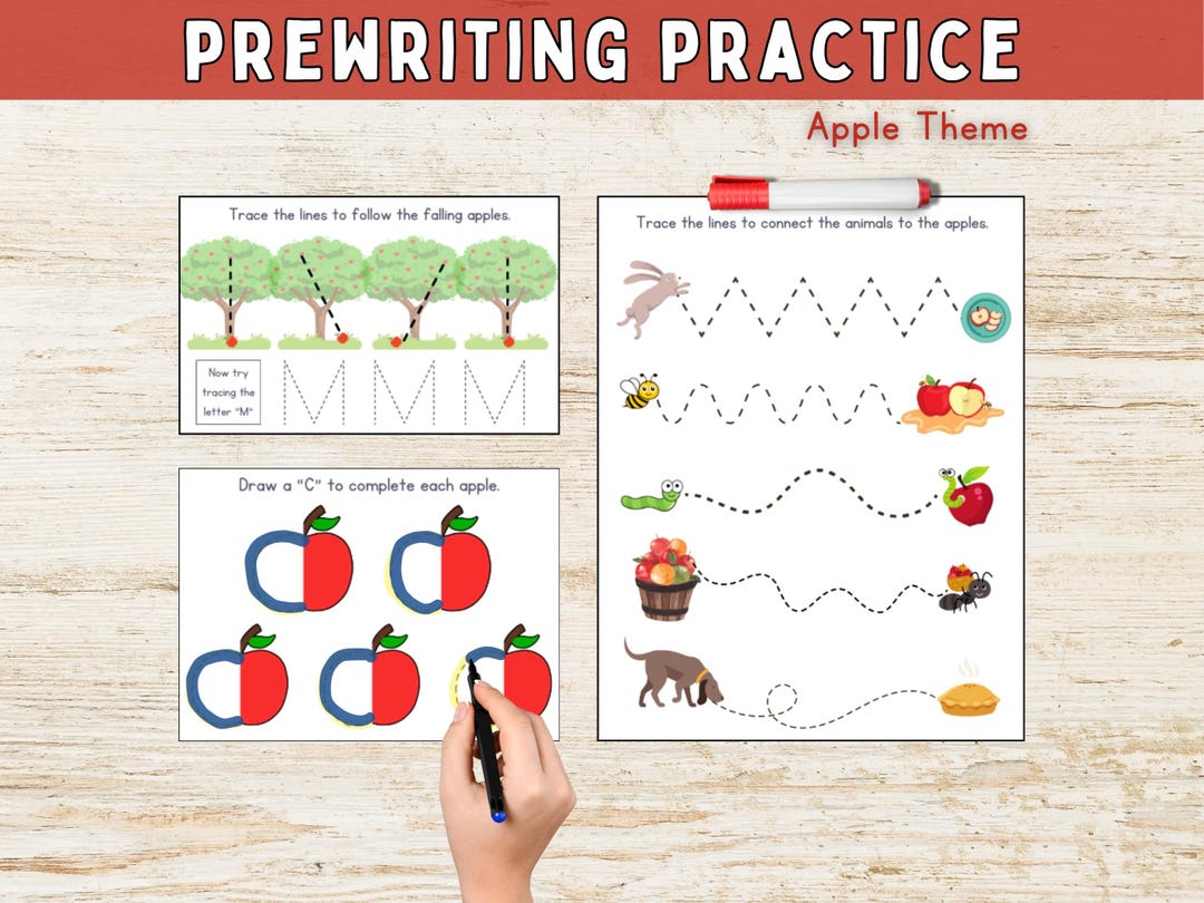 Fall Prewriting Printable | Apple Theme | Preschool, Pre-k Writing ...