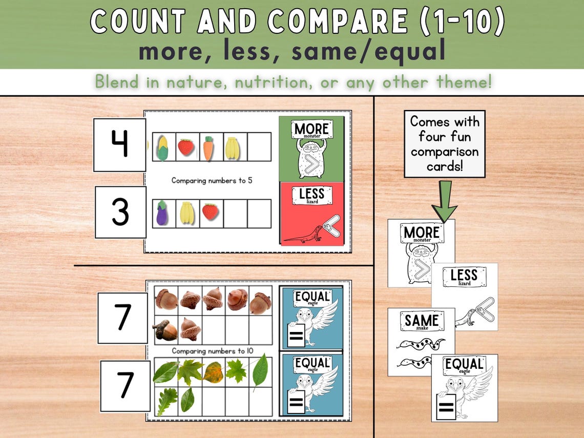 Pre-k Count and Compare Numbers 1-10 | Number Value Counting Games ...