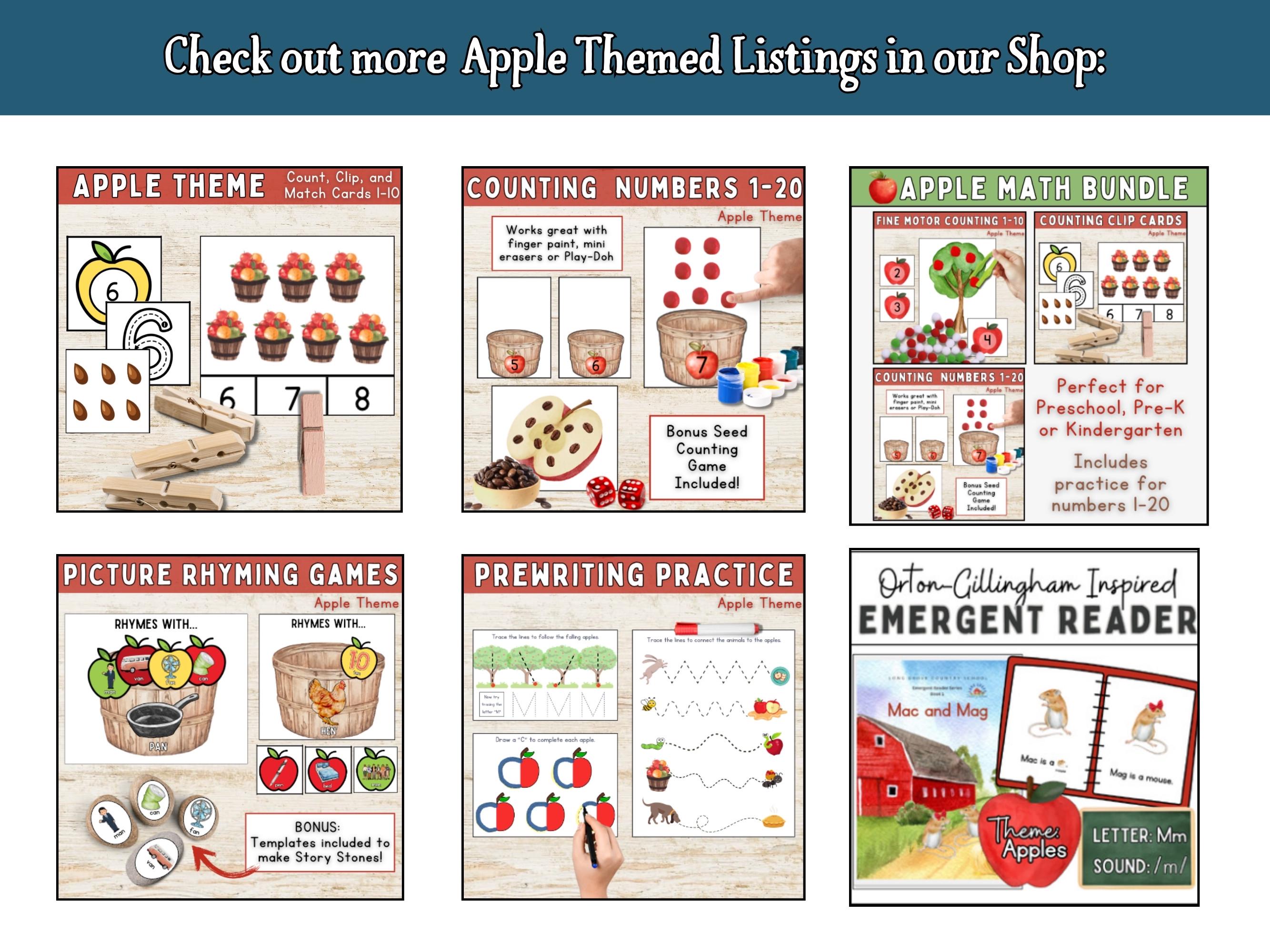 Math Number Cards | Fine Motor Practice | Apple Theme | Counting 1-10 ...