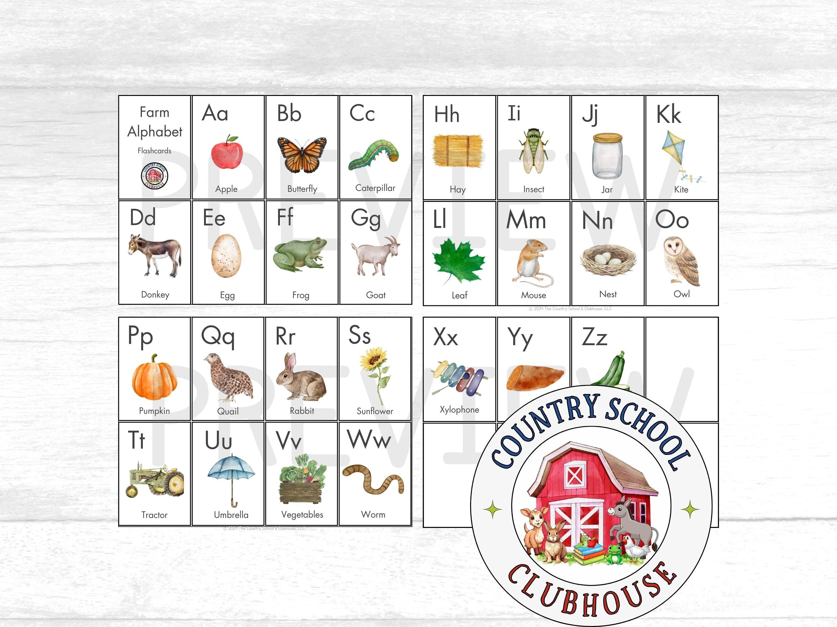 Alphabet ABC Flashcards | Farm Theme | Letter Recognition | Orton ...