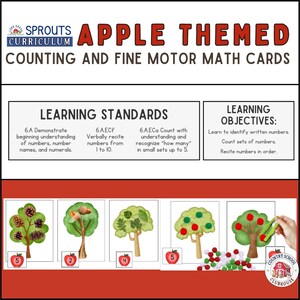 Math Number Cards | Fine Motor Practice | Apple Theme | Counting 1-10 ...