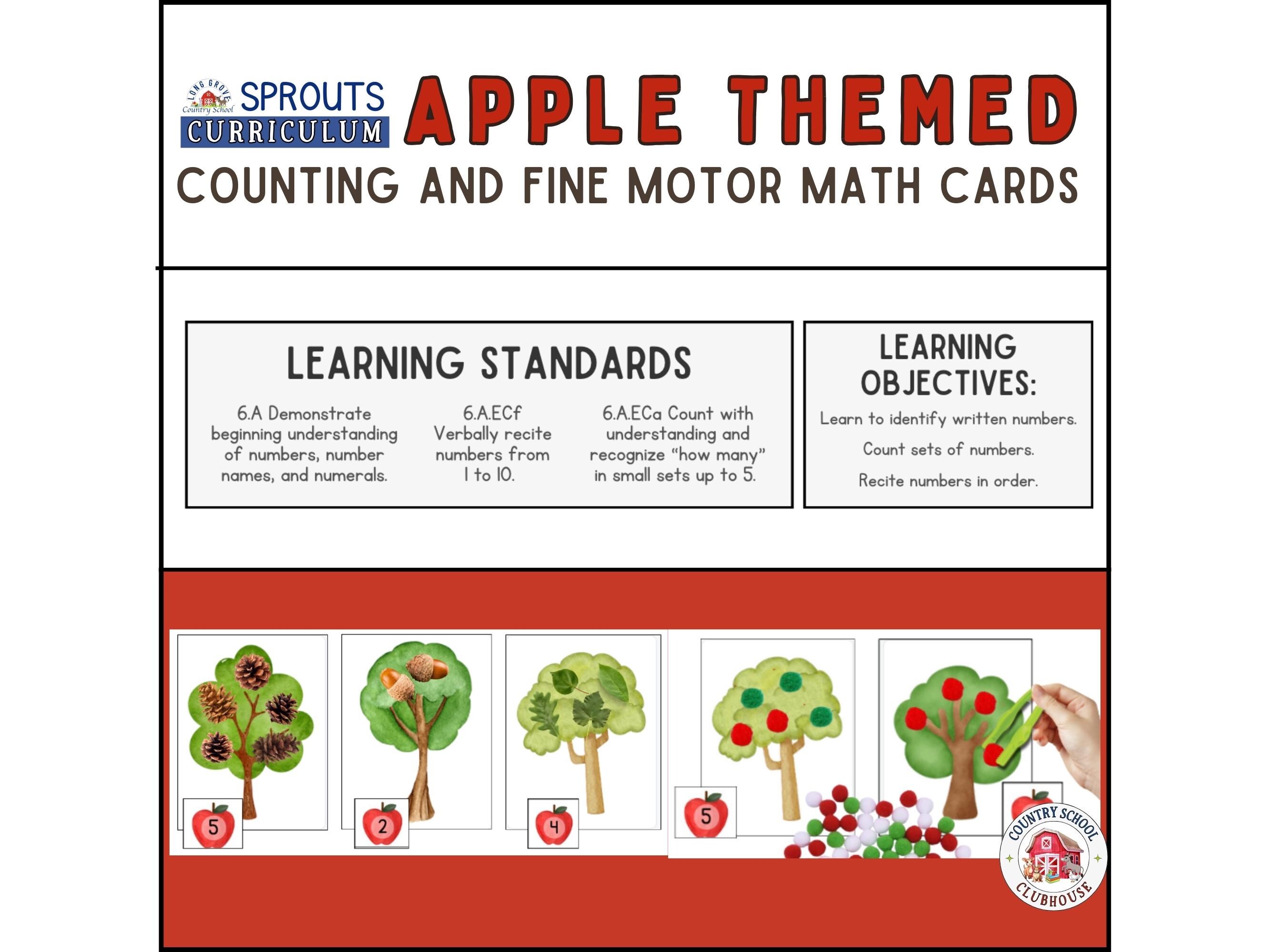 Math Number Cards | Fine Motor Practice | Apple Theme | Counting 1-10 ...
