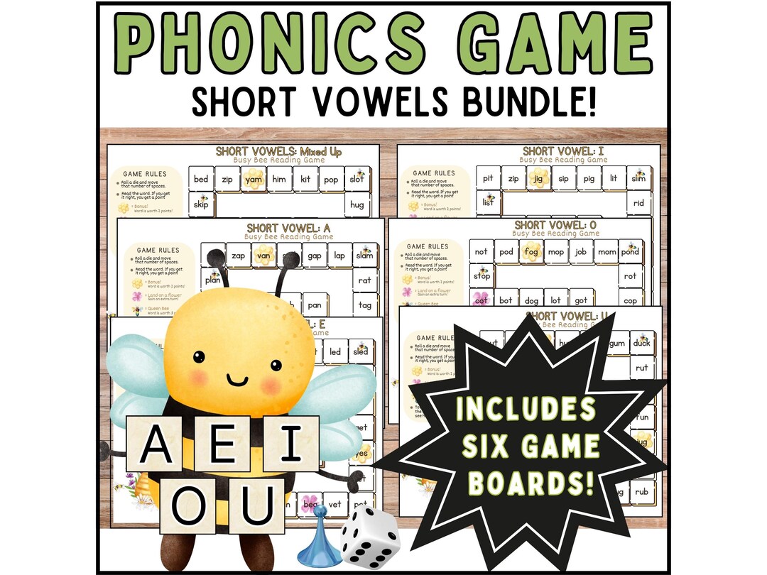 Busy Bee Short Vowel Game Boards | Orton Gillingham Phonics | Decodable ...