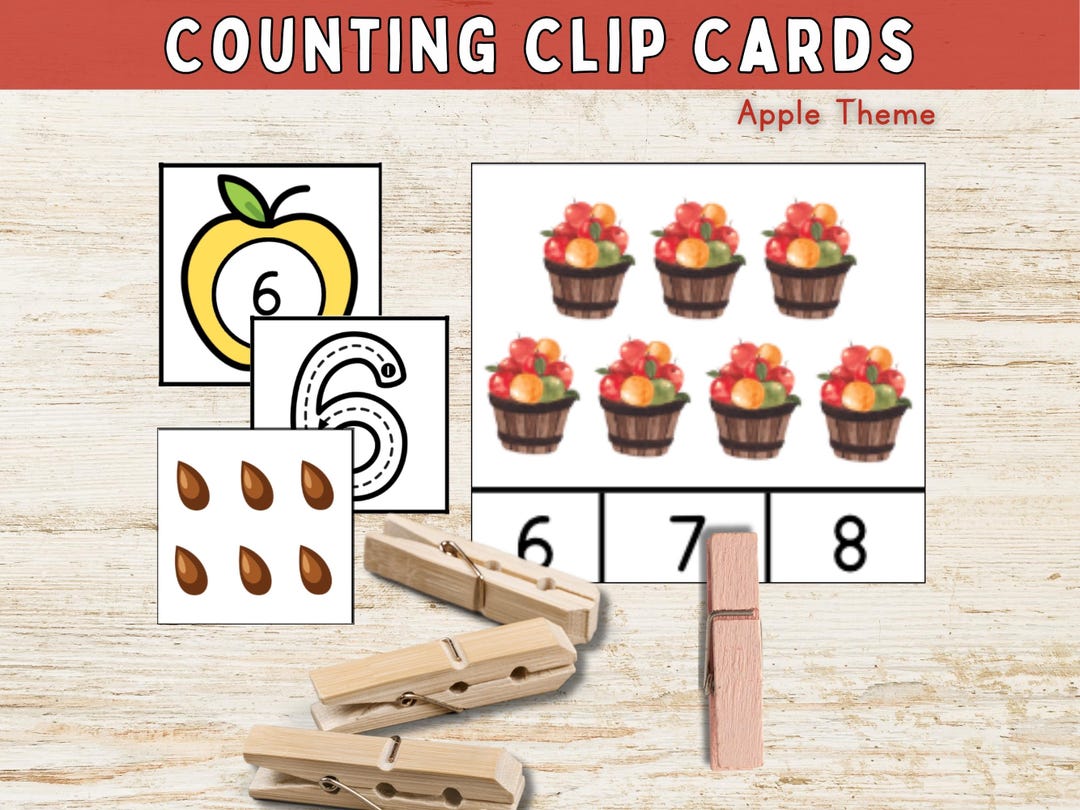 Number Counting Clip Cards 1-10 | Apple Theme | Math Number Match Game ...