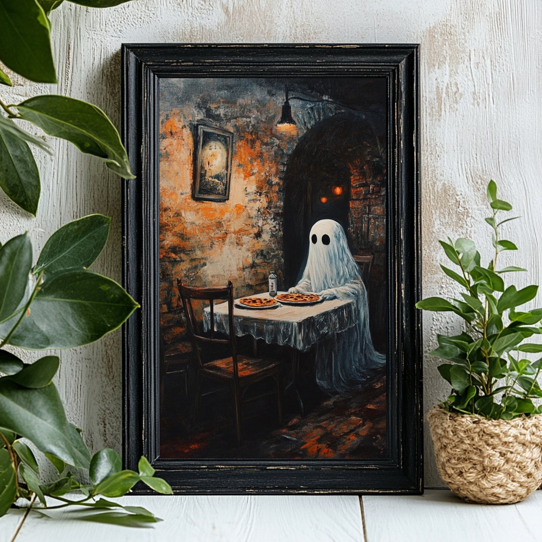 Ghost Eating Pizza, Vintage Poster, Art Poster Print, Dark Academia ...