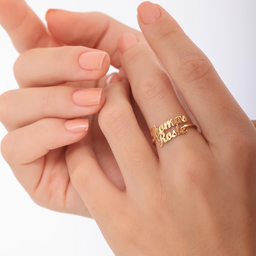 14K Solid Gold Name Ring, Personalized Jewelry, Custom Name Ring, Stackable Name Ring ...