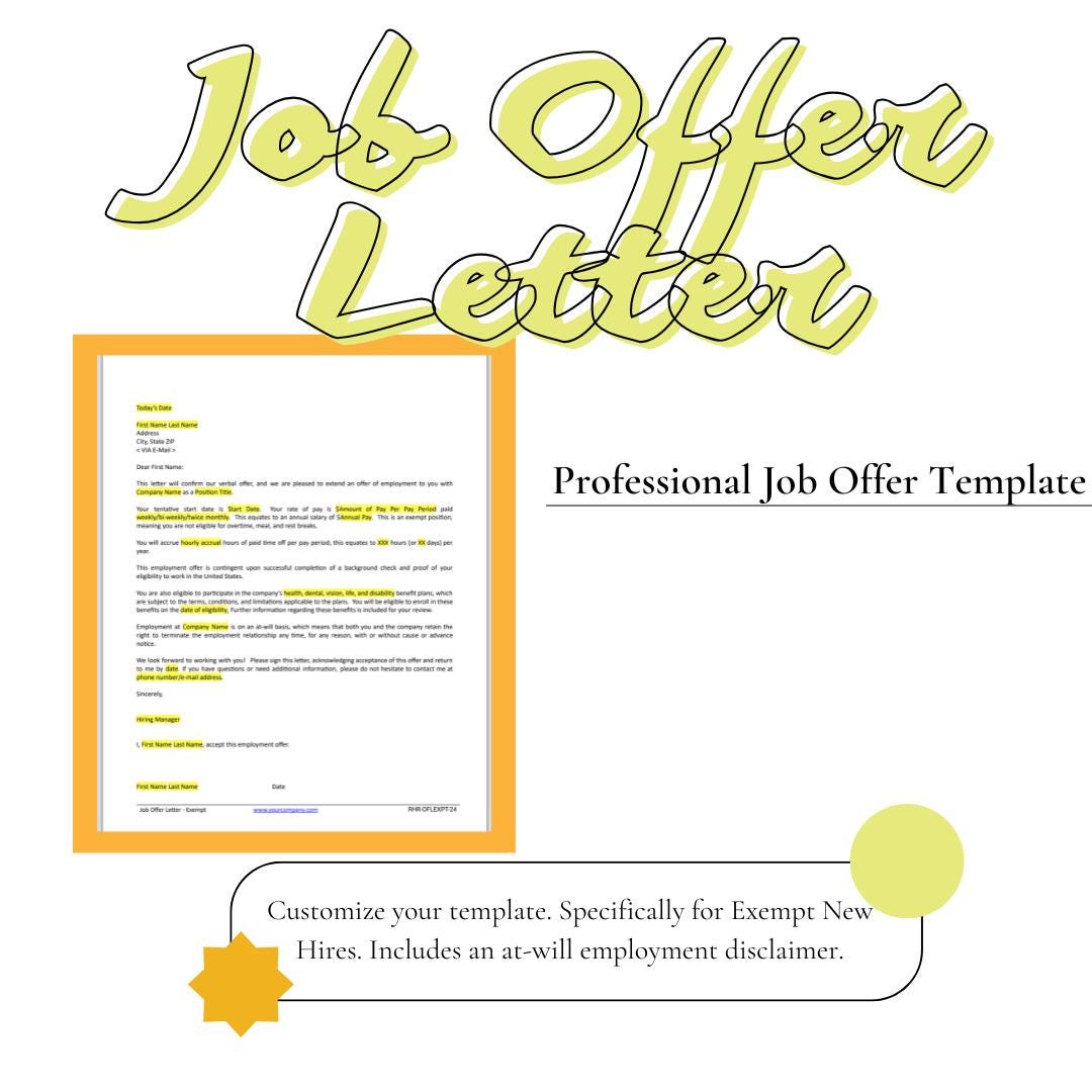 Professional Exempt Job Offer Letter Template | Google Doc | Instant ...