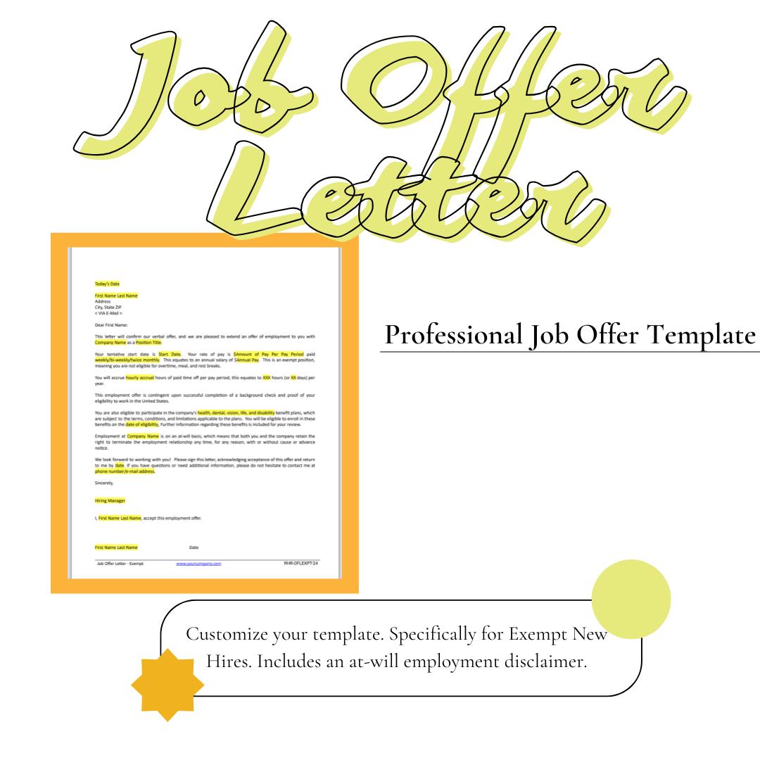 Professional Exempt Job Offer Letter Template | Google Doc | Instant ...