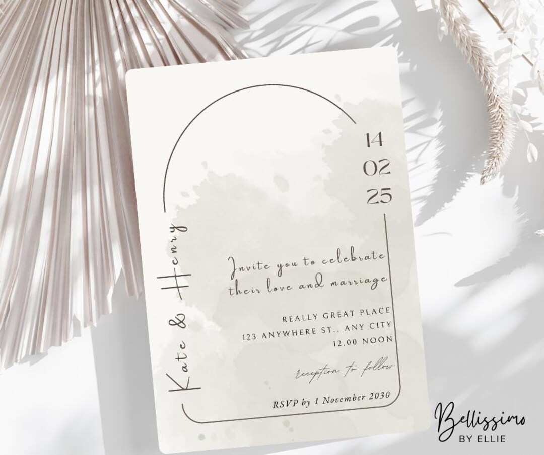 Editable Neutral Modern Wedding Invitation, Minimalist Elegant Design ...