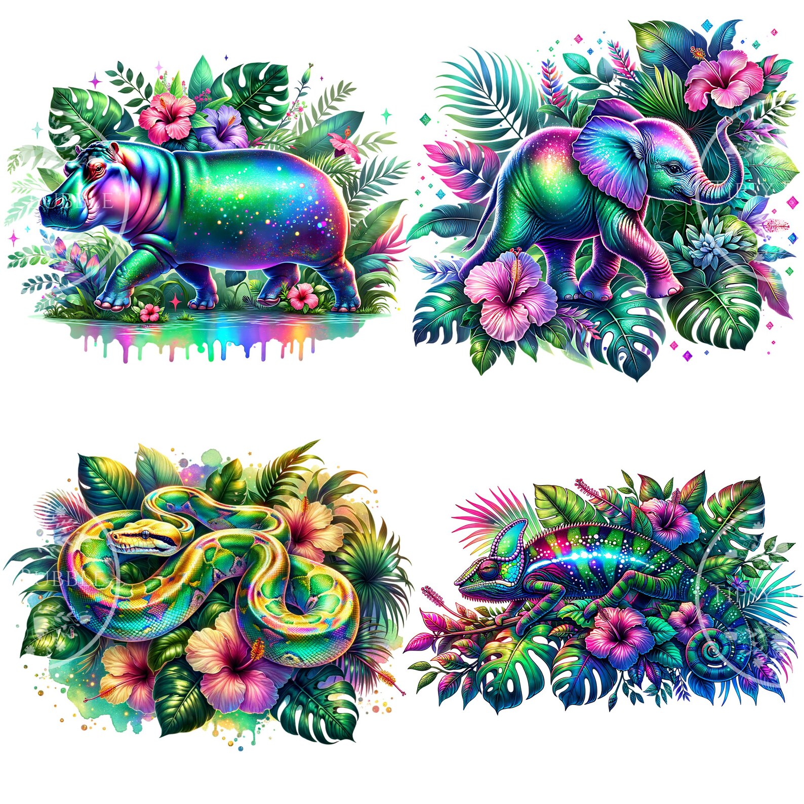 Jungle Animals Clipart Bundle, Safari Animals PNG, Colorful Elephant ...