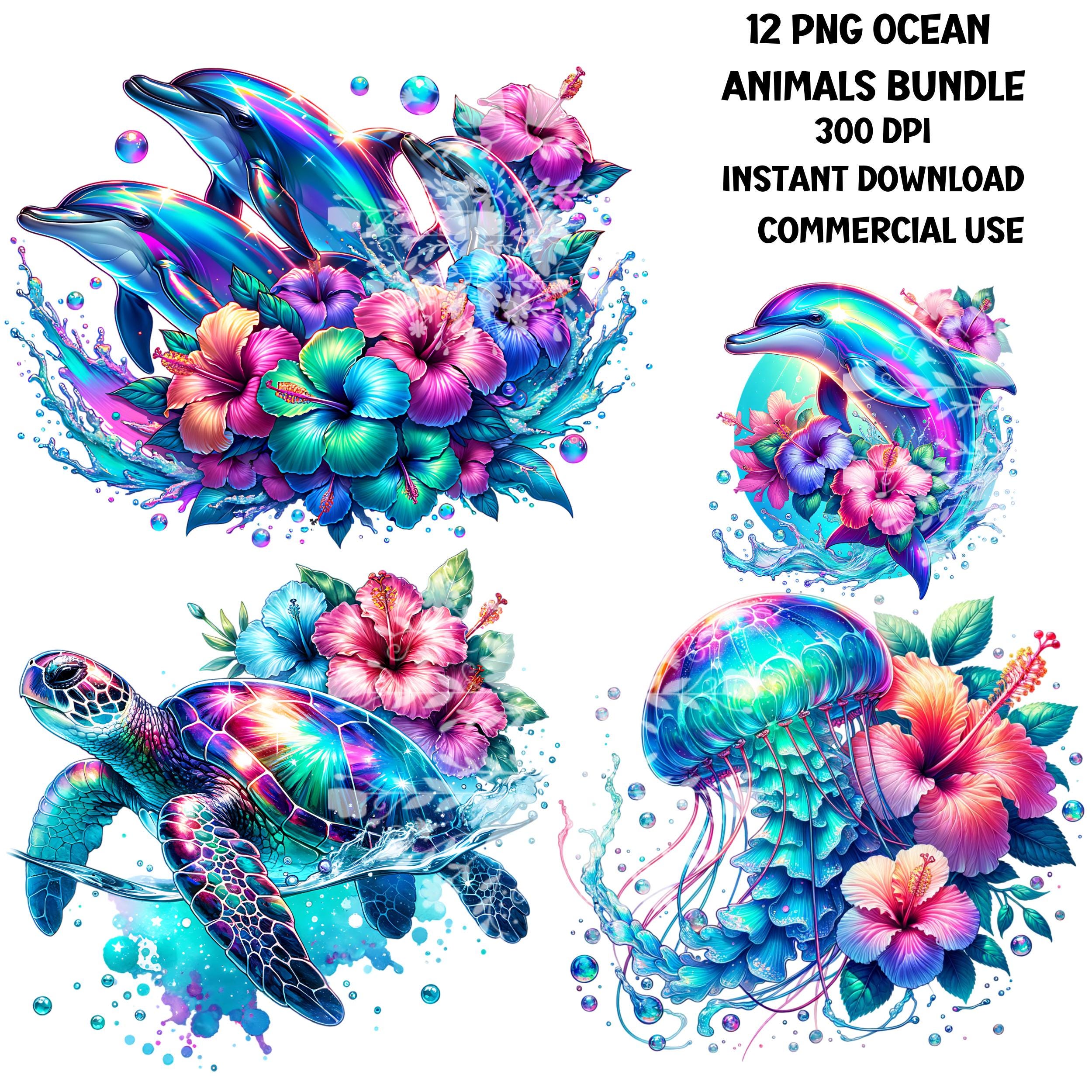 Ocean Clipart Bundle, Ocean Animals PNG, Sea Turtle PNG, Dolphin ...