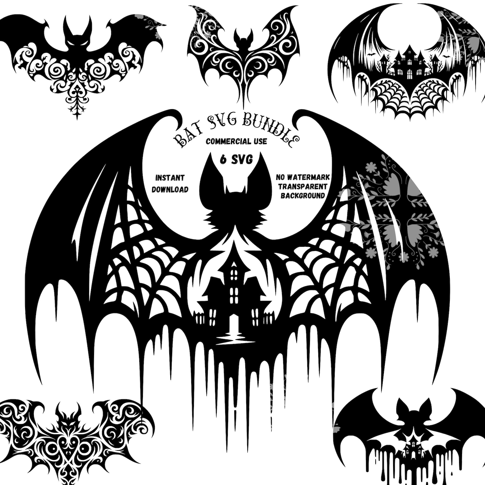 Spooky Bat SVG Cut File Bat Pattern Bat SVG Bundle Bat Outline Floral ...