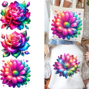 Rainbow Flowers Clipart Bundle, Colorful Flowers PNG, Sublimation Files ...