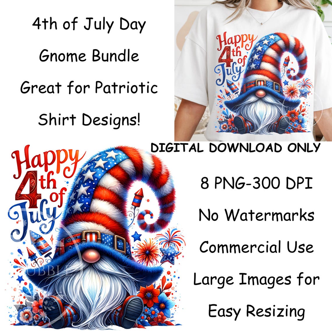 4th of July Gnome PNG Bundle, Watercolor Gnome Clipart, Sublimation ...