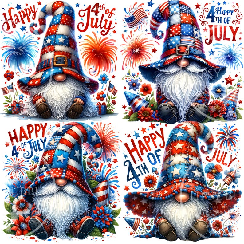 4th of July Gnome PNG Bundle, Watercolor Gnome Clipart, Sublimation ...