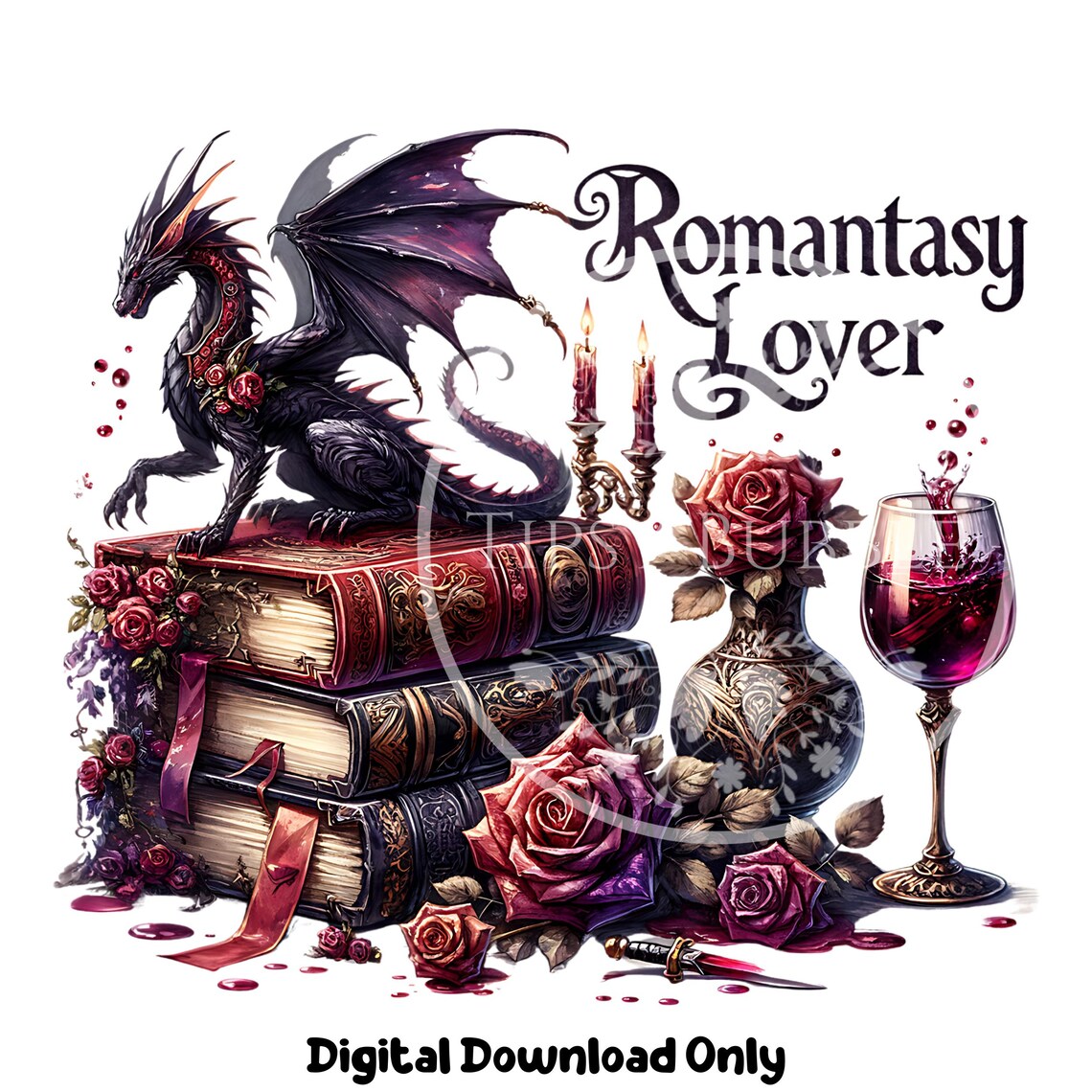 Fantasy Books PNG, Floral Dragon Design, Sublimation Files, Romantasy ...