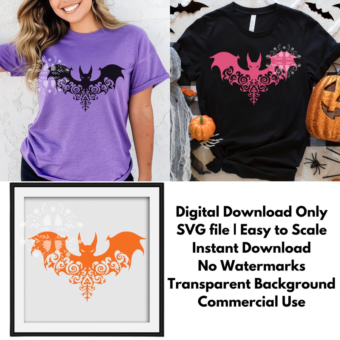 Spooky Bat SVG Cut File Bat Pattern Bat SVG Bundle Bat Outline Floral ...