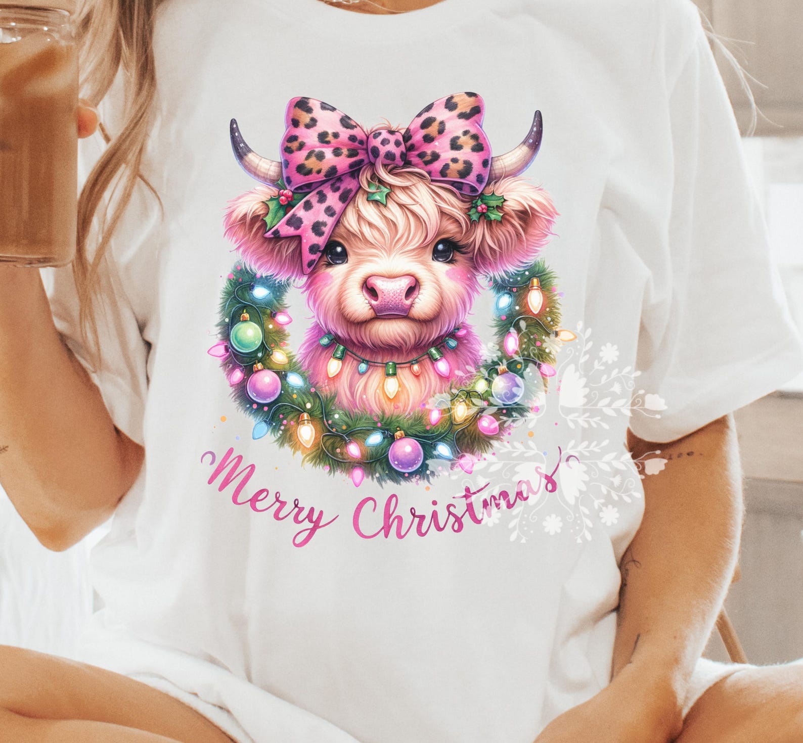 Coquette Pink Christmas PNG, Pinkmas Highland Cow Sublimation, Pink ...