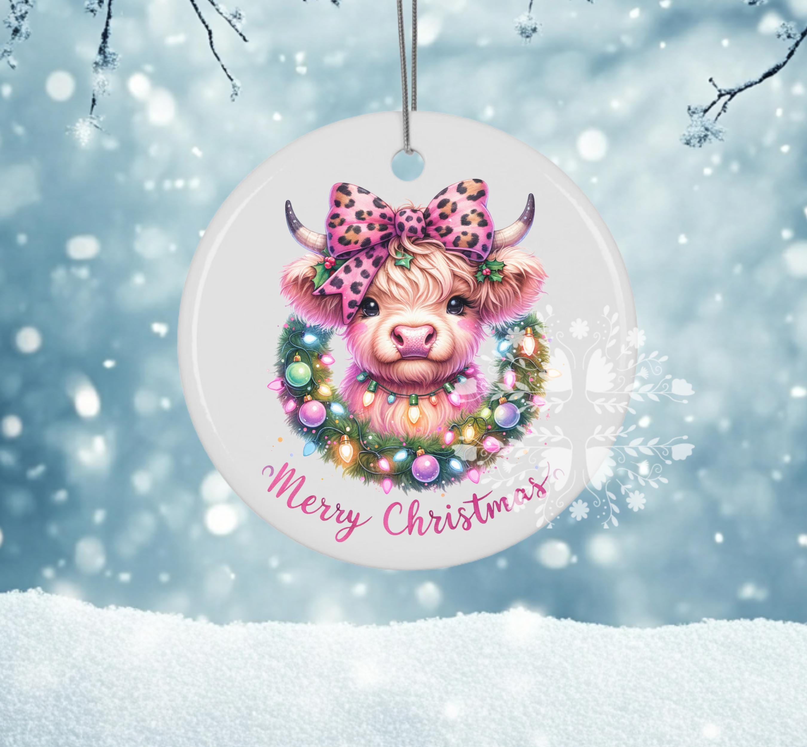 Coquette Pink Christmas PNG, Pinkmas Highland Cow Sublimation, Pink ...