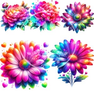 Rainbow Flowers Clipart Bundle, Colorful Flowers PNG, Sublimation Files ...