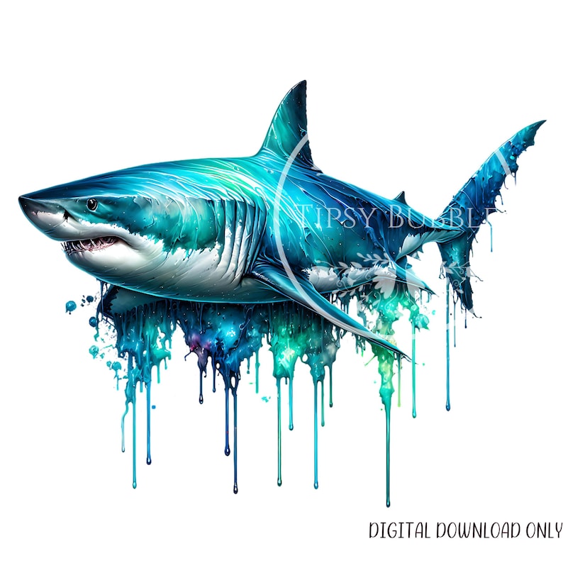 Shark Watercolor Clipart, Shark PNG Shirt Design, Ocean Shark Graphics ...