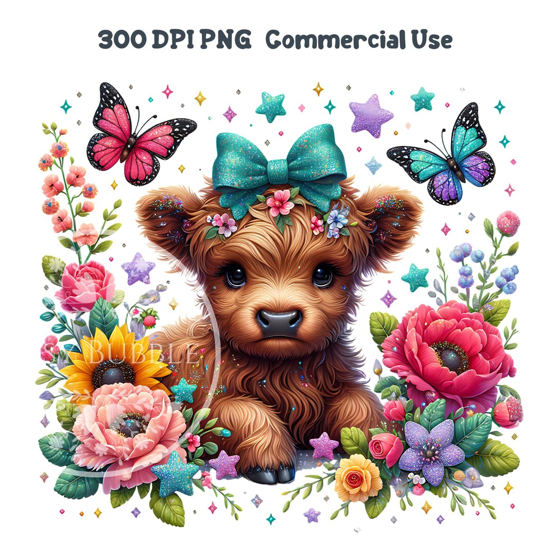 Spring Baby Highland Cow PNG, Watercolor Clipart, Highland Cow and ...