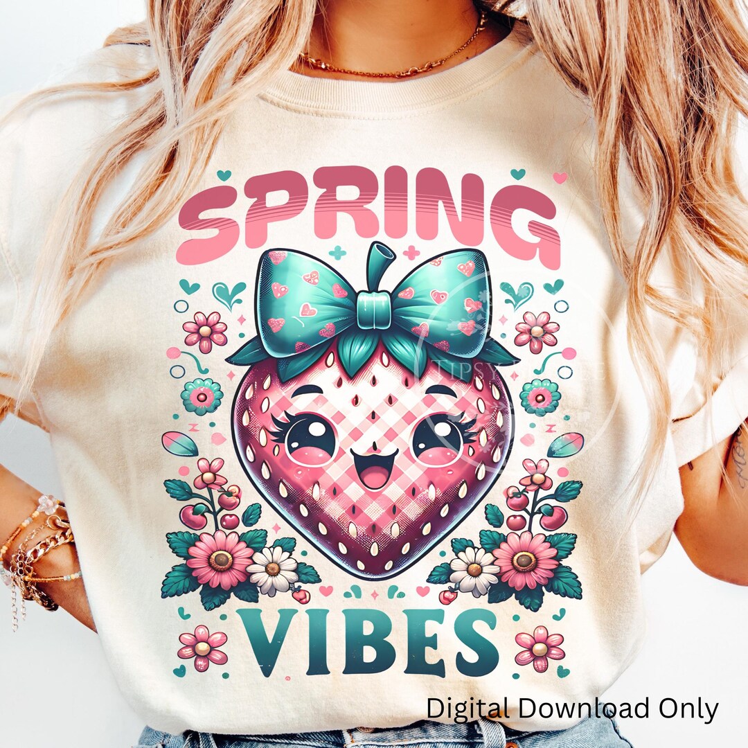 Spring Vibes Retro PNG Shirt Design, Cute Retro Strawberry Clipart ...