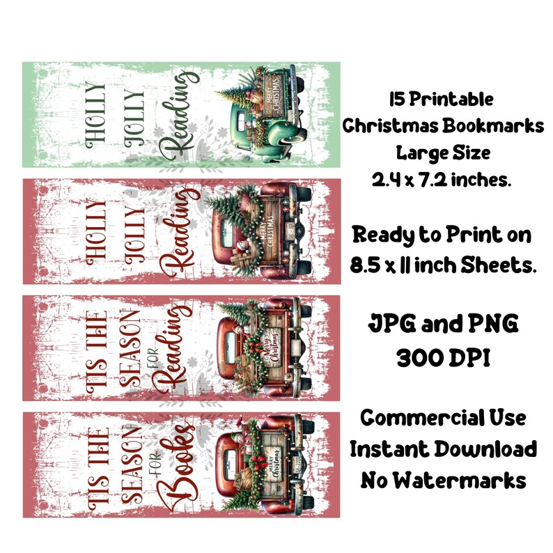 Christmas Bookmark Printables, Book Club, Bookmark Sheets, Holiday ...