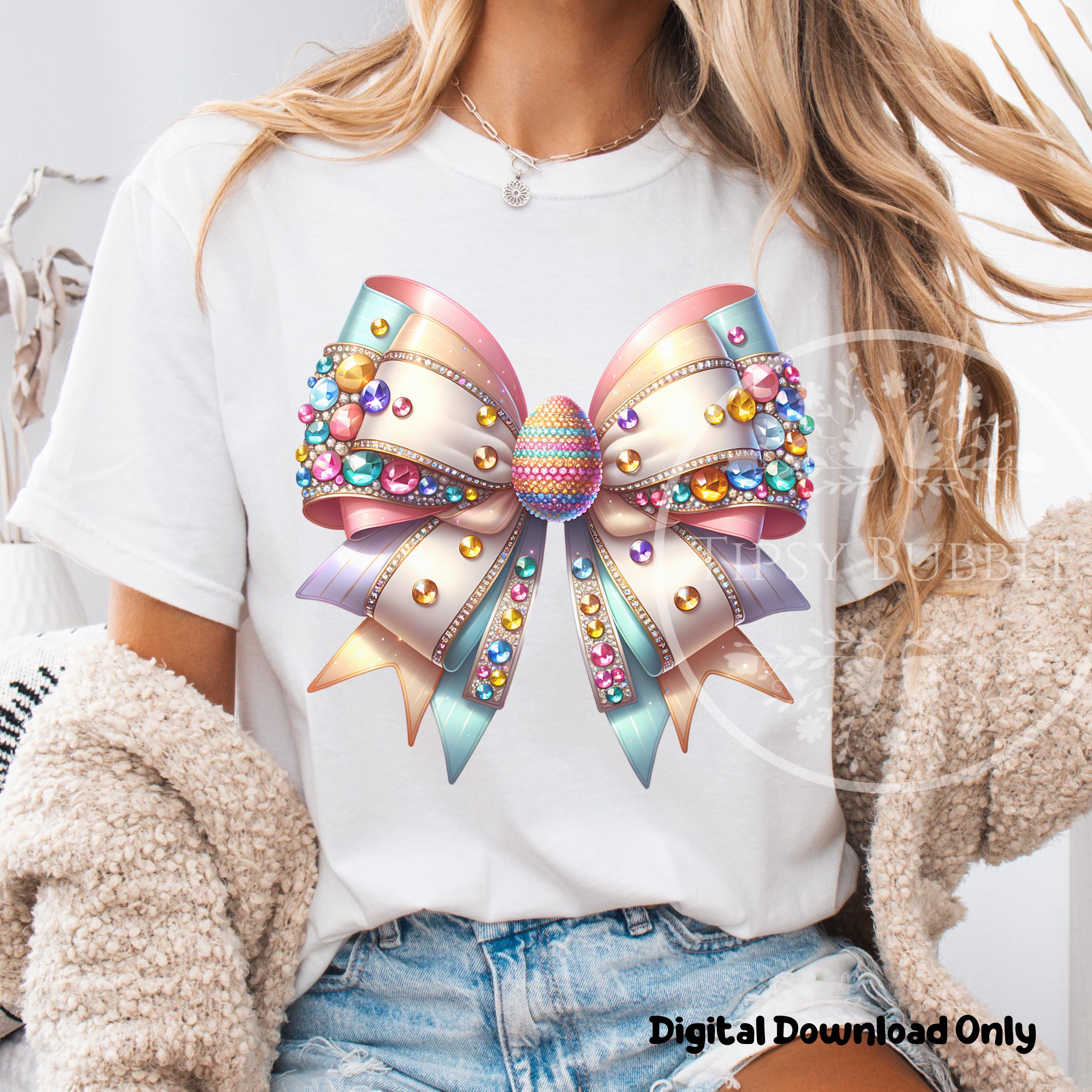 Easter Coquette Bow PNG, Watercolor Clipart, Faux Rhinestone Shirt ...