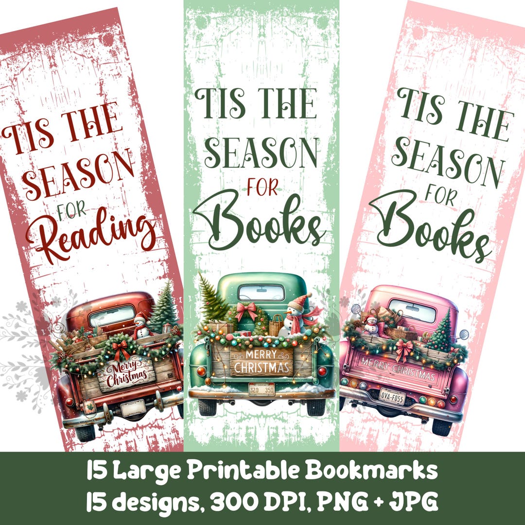 Christmas Bookmark Printables, Book Club, Bookmark Sheets, Holiday ...