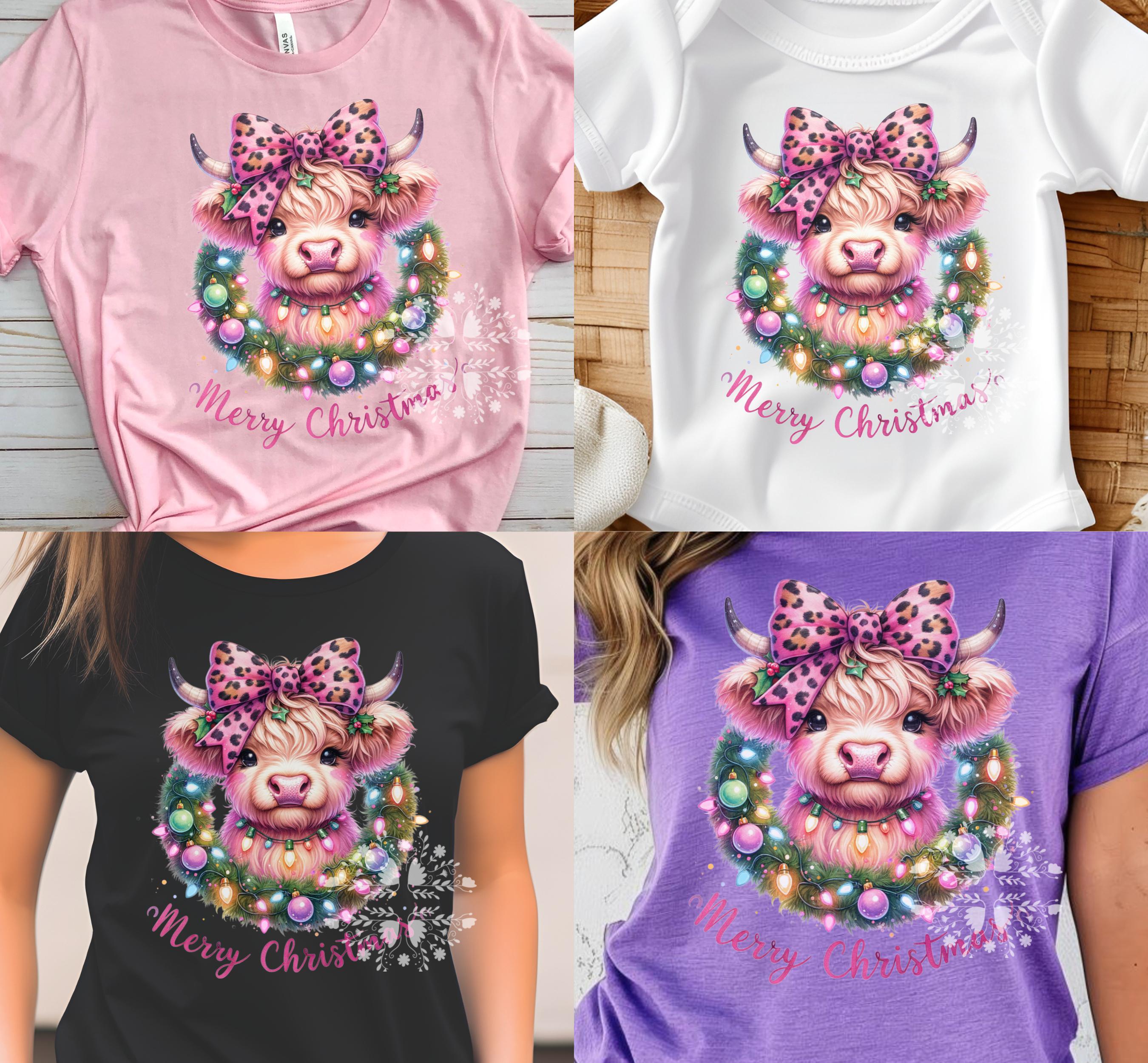 Coquette Pink Christmas PNG, Pinkmas Highland Cow Sublimation, Pink ...