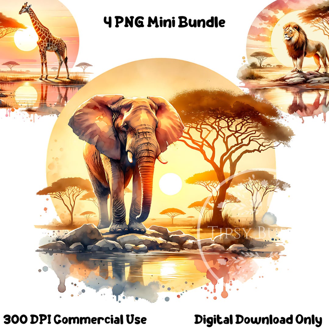 African Animals PNG Bundle, African Safari Animals Clipart, Elephant ...