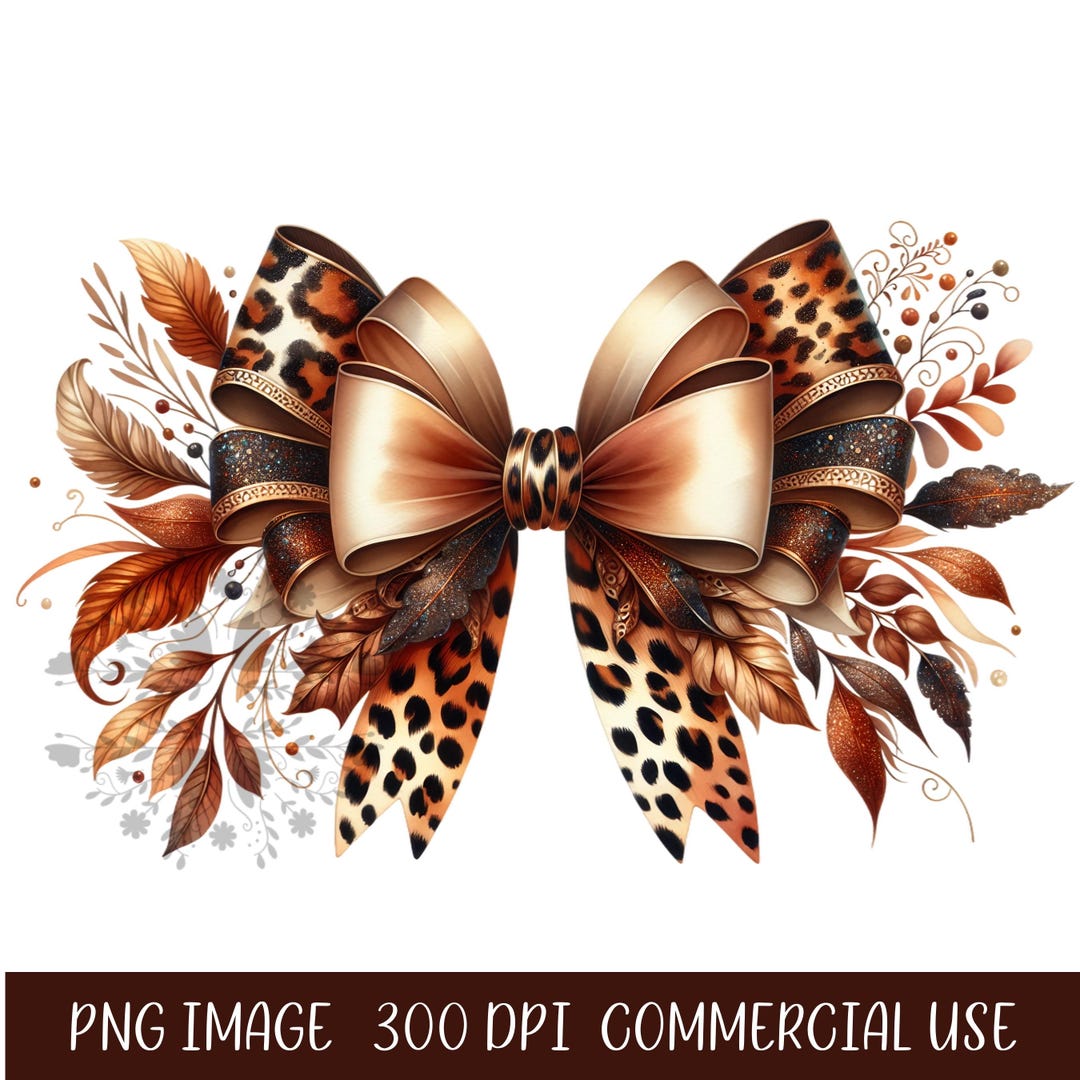 Fall Coquette Bow, Leopard Print Bow, Fall Season PNG Clipart, Trendy ...