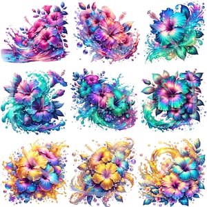Colorful Flowers Clipart Bundle, Pink Flowers PNG, Faux Glitter Flowers ...