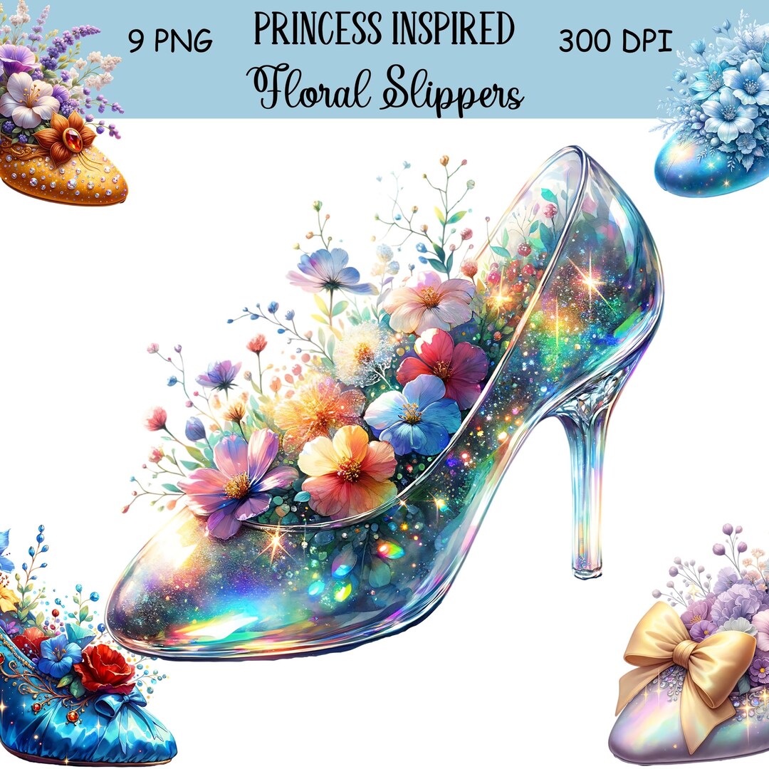 Floral Princess Slippers PNG: Watercolor Clipart (digital Files) - Etsy