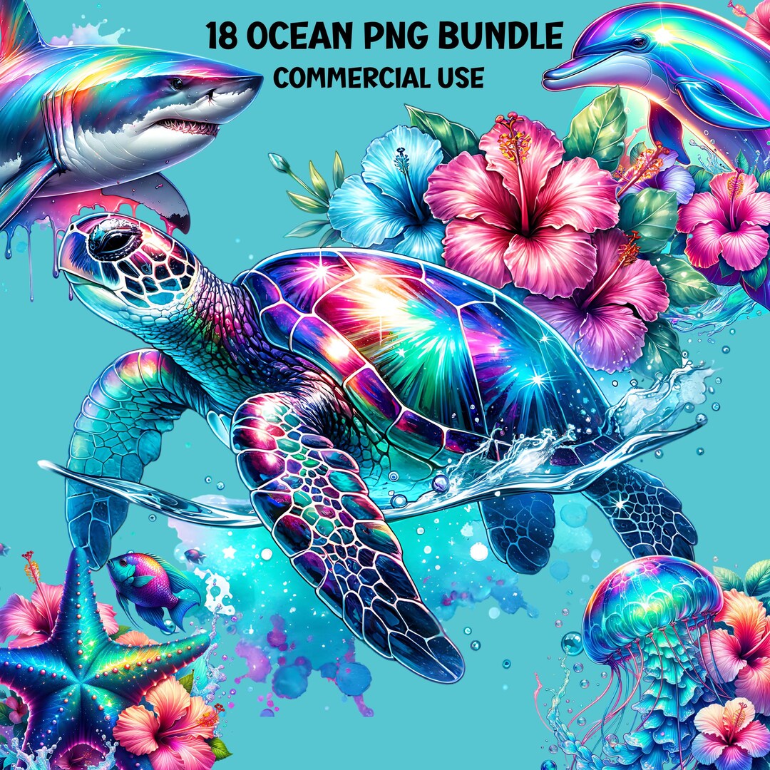 Ocean Clipart Bundle, Ocean Animals PNG, Sea Turtle PNG, Dolphin ...