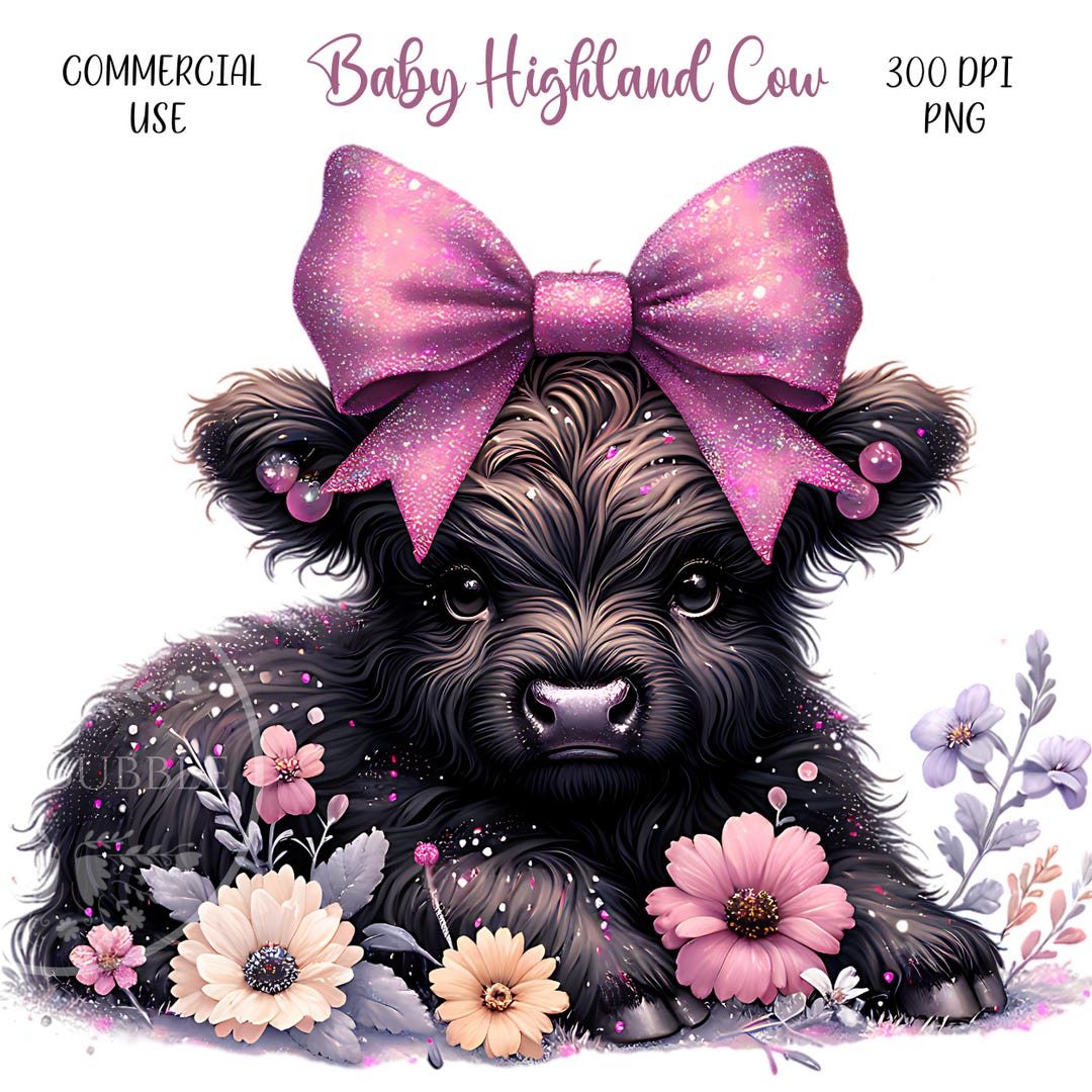 Spring Baby Highland Cow PNG, Watercolor Clipart, Highland Cow and ...